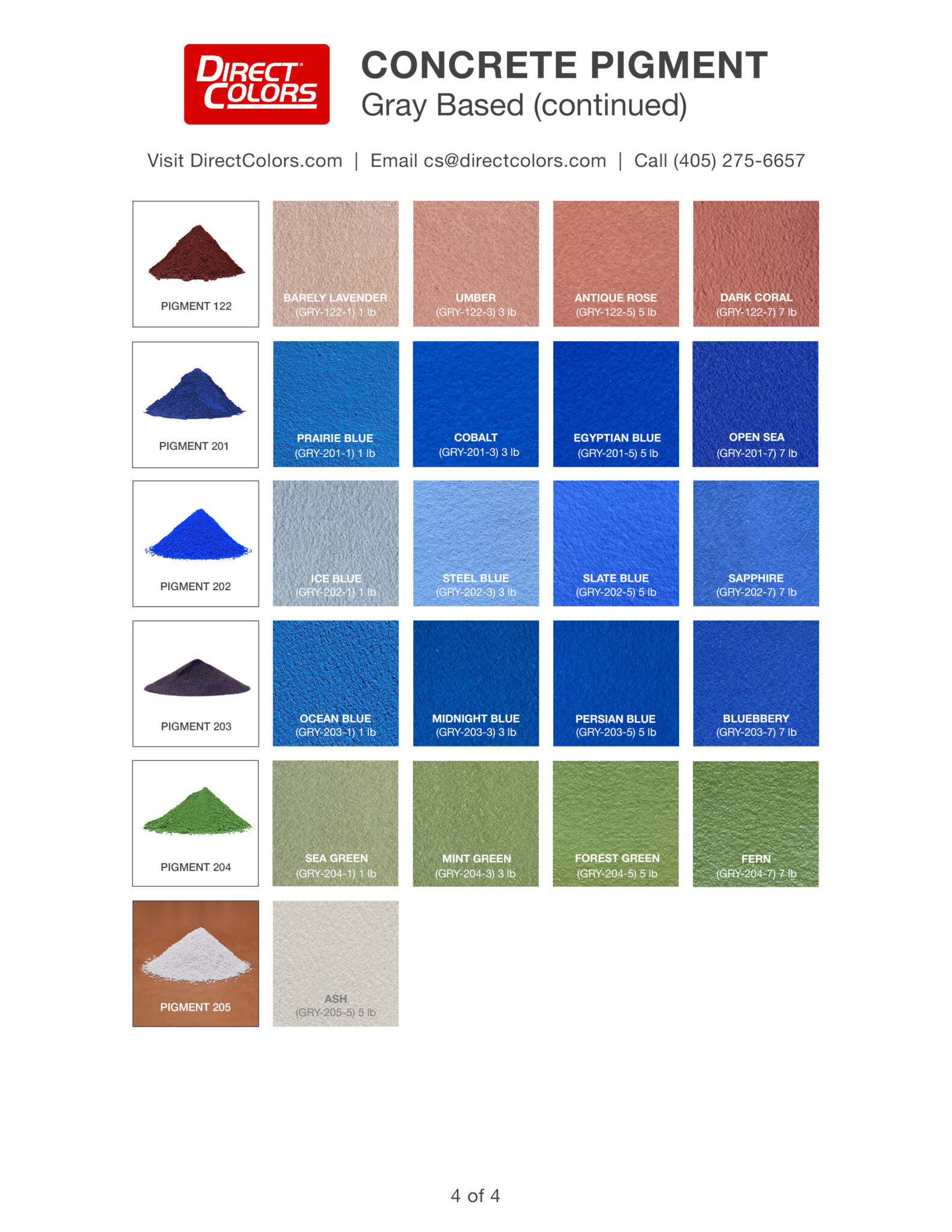 Gray Portland Concrete Pigment Color Chart - Direct Colors