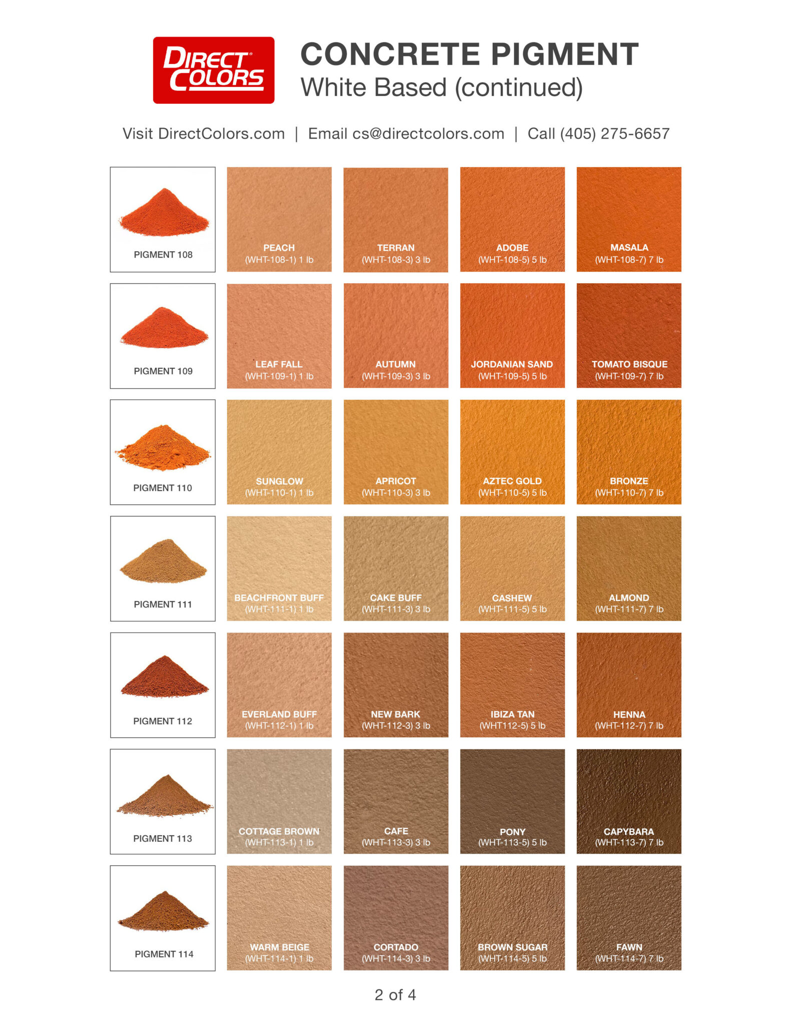 White-based Concrete Pigment Color Chart | Direct Colors