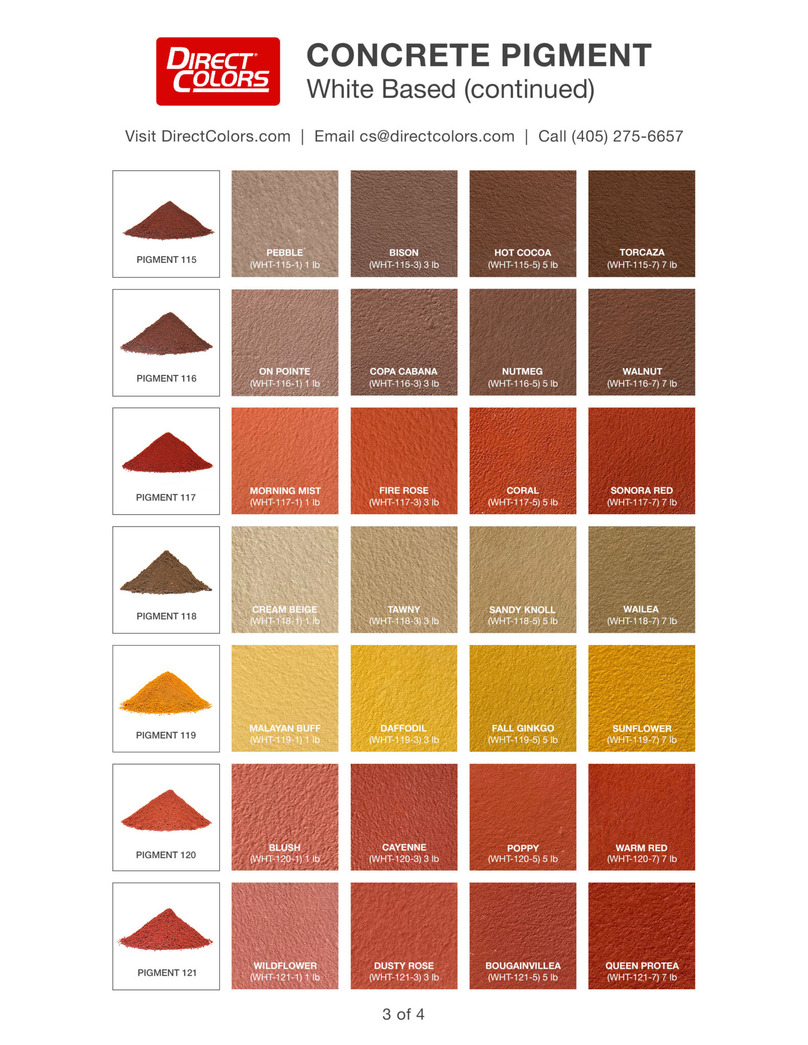White-based Concrete Pigment Color Chart | Direct Colors